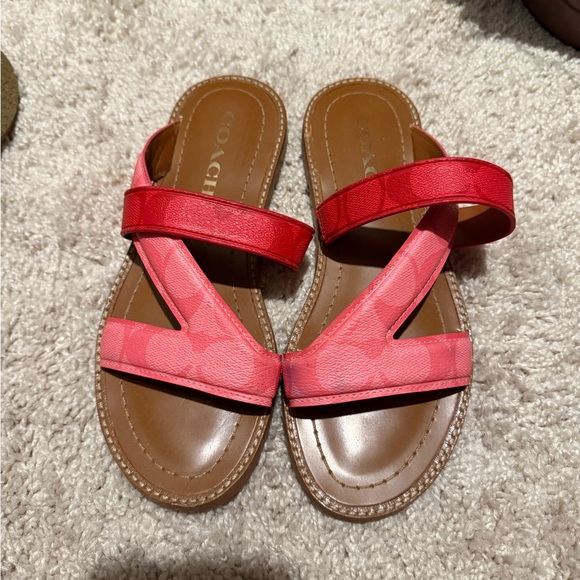 Coach | Shoes | Coach Pink And Red Sandals Flat Summer Slides | Poshmark